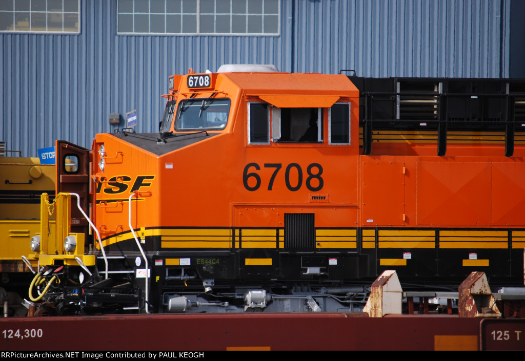 Zoom in side shot of A Very, Very Brand New BNSF 6708 with her Crew Cab Door open as she gets ...